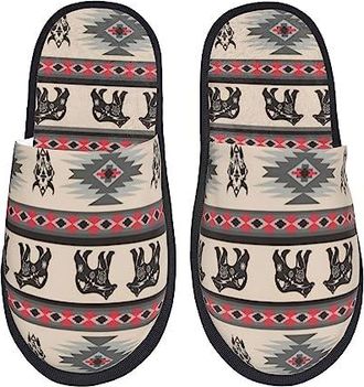 Generic Pantoufles DH&ocirc;tel Ours Indig&egrave;ne Am&eacute;ricain &Agrave; Rayures De Bison Portative Pantoufles Unisexe Chaussons Pour Automne Homme H&ocirc;tel L