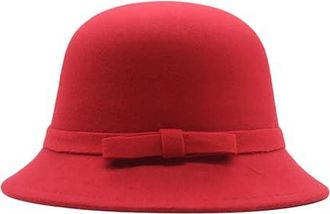 QUINTRA Chapeau cloche unisexe pour femme des années 1920 en fausse laine écrasable chapeau melon vintage chapeau rond grand et grand chapeau, Rouge, Taille u