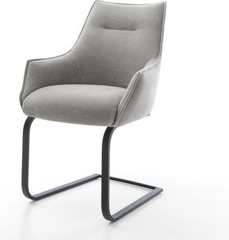 DELIFE Freischwinger Alja-Flex mit Armlehnen Strukturstoff Soft Grau Freischwinger flach Schwarz Taschenfederkern, Esszimmerst&uuml;hle