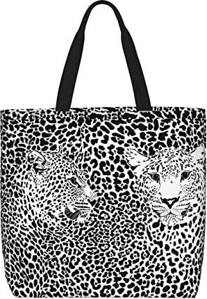 Generic Sac De Courses Imprim&eacute; L&eacute;opard Et Tigre Noir Et Blanc Sac &Agrave; Provisions R&eacute;utilisable Personnaliser Sacs En Toile, Pour Shopping, Femmes, Filles, &Eacute;cole