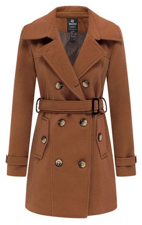 Wantdo Damen Winterdicke Jacken Warme Winddicht Jacke Wollmischung Erbsenm&auml;ntel Zweireihige Mittellange M&auml;ntel Slim Fit Cabanjacke mit Schulterklappen Karame