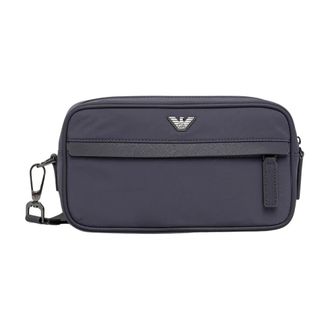 Emporio Armani Trousse de toilette zipp&eacute;e avec plaque logo - Homme - Sacs - Bleu - Taille: ONE Size