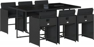 vidaXL Vidaxl - Ensemble &agrave; manger de jardin coussins 7pcs Noir R&eacute;sine tress&eacute;e