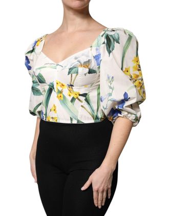 Dolce & Gabbana Floral Puff Sleeve Blouse - White