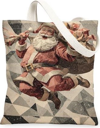 Generic Sacs fourre-tout en toile motif P&egrave;re No&euml;l, sacs de courses r&eacute;utilisables, l&eacute;gers et lavables avec bandouli&egrave;re en toile F, Rouge, 13x15 Inch