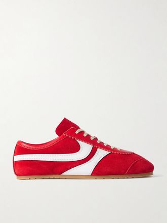 Dries Van Noten Sneakers Aus Veloursleder Mit Lederbes&auml;tzen - Rot