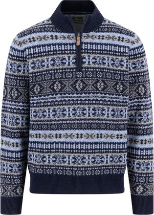 Fynch-Hatton Pullover aus Reiner Wolle mit Norwegermuster und Troyer-Kragen Navy/XL