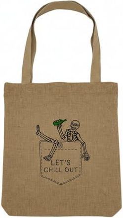 Fabulous Sac Shopping Tote Bag Aspect Lin - Lets Chill Out Poche Surprise Illustration Dessin - Sac de Courses Toile Epaisse 360g Beige Naturel Cabas Port&eacute; Epa