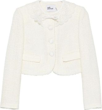 Self Portrait Femme, Vestes, Blanc, Taille: 36 FR Veste &agrave; Col en Dentelle Boucl&eacute;