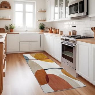 Generic Tapis de Couloir Minimalisme Abstraction G&eacute;om&eacute;trie Blocs De Couleur - Beige Lavable Tapis de Couloir pour Interieur Chambre &agrave; Coucher Buanderie, 60 x 