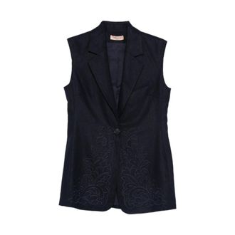 Twinset Floral Embroidery Sleeveless Blazer - - Jackets - Damen - Blau - S