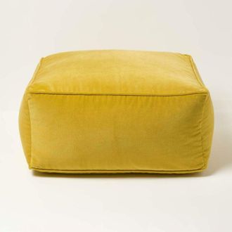 Homescapes Homescapes - Pouf carr&eacute; en velours Jaune moutarde