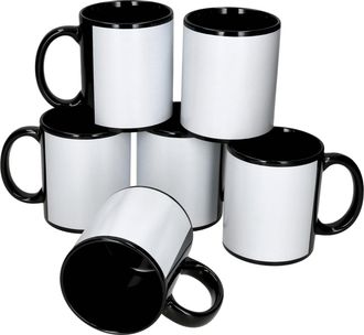 MamboCat Cara 6er Set Kaffeebecher schwarz & weiß I 300ml I Black & White Porzellan-Kaffeebecher mit Henkel für 6 Personen I Tassen für Tee & Co