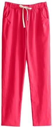 Generic Pantalon droit en coton et lin pour femme, pantalon l&eacute;ger pour femme, pantalon d&eacute;t&eacute; avec cordon de serrage, coupe d&eacute;contract&eacute;e, pantalon de jogging de