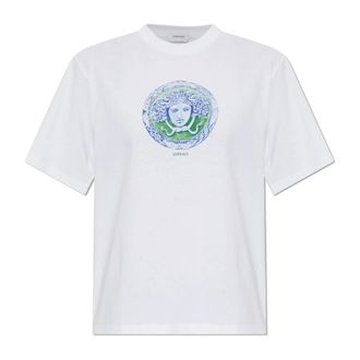 Versace Bedrucktes Baumwoll-Jersey-T-Shirt - - Tops - Damen - Wei&szlig; - XS
