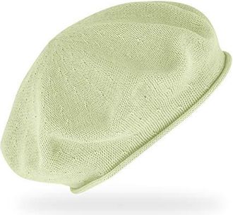 Fiebig Basque en tricot fin avec bord roulé | Béret en coton | Béret en laine légère dans de nombreuses couleurs, vert tilleul, taille unique