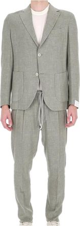 Eleventy Homme, Costumes, Vert, Taille: S Costume Crois&eacute; Lin-Laine-Soie