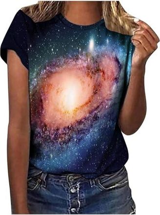 Generic T-shirts d&eacute;t&eacute; pour femmes Galaxy 2025 imprim&eacute; galaxie mignon hauts d&eacute;contract&eacute;s tendance galaxie ciel &eacute;toil&eacute; motif ample sortie ciel &eacute;toil&eacute; imprim&eacute; an