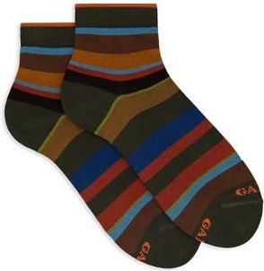 Gallo Womens super short green cotton socks with multicoloured stripes