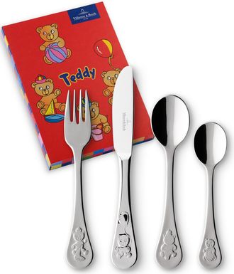 Villeroy & Boch Villeroy und Boch Teddy Kinderbesteck 4-teilig, 18/10 Edelstahl, Silber, 21,5 x 15 x 2,5 cm
