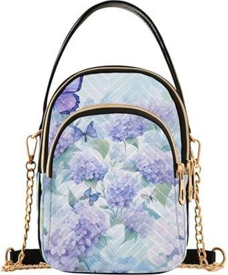Mnsruu Sac à bandoulière pour femme avec sangle réglable Violet Hortensia Fleur Papillon Sling Sac à main Petit sac à bandoulière Sac à main