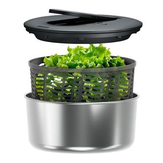 Zyliss Swift Dry Salatschleuder Edelstahl Gro&szlig;, 6L, Salatsch&uuml;ssel mit Deckel, BPA-frei, Rutschfester Boden, AquaVent-Technologie, Stopptaste, Sp&uuml;lmaschinenge