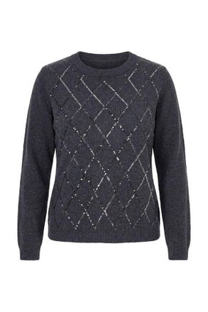 Ulla Popken Strickpullover Pullover Pailletten-Rhomben Rundhals Langarm