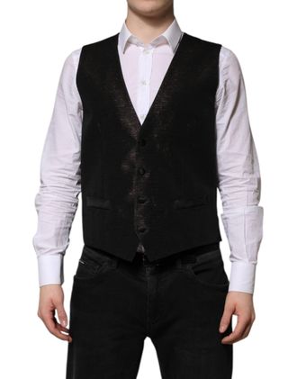 Dolce & Gabbana Dark Brown Dress Formal Men Waistcoat Vest Acetate Silk Polyester Nylon
