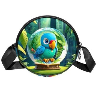 Generic Petit sac &agrave; bandouli&egrave;re rond pour femme, perroquet, boule de cristal, sac &agrave; bandouli&egrave;re avec fermeture &eacute;clair, bretelles r&eacute;glables, sac &agrave; main rond d&eacute;