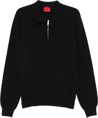 HUGO BOSS pull zippé à col polo - Noir