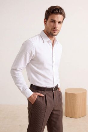 Trendyol MAN Herren Wei&szlig; Einfarbig Lang Regular Fit Hemden