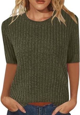 Generic Tee Shirt Femme Grande Taille D&eacute;contract&eacute; Imprim&eacute; T-Shirts Haut Manche 3/4 D&eacute;t&eacute; L&acirc;che De Base Tshirt Sport Blanc Col Rond Tops Tunique Manches 3/4 D&eacute;c