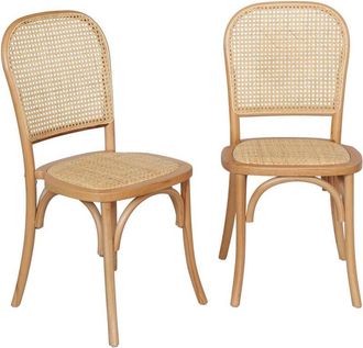 Sweeek Lot de deux chaises naturelles vintage en bois avec assise et dossier en rotin