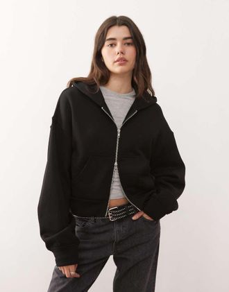 Weekday Sweat &agrave; capuche zipp&eacute; coupe carr&eacute;e oversize - Noir