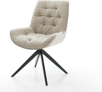 DELIFE Drehstuhl Taimi-Flex Webstoff Soft Beige Kreuzgestell breit Schwarz 360° drehbar Wippfunktion, Esszimmerstühle