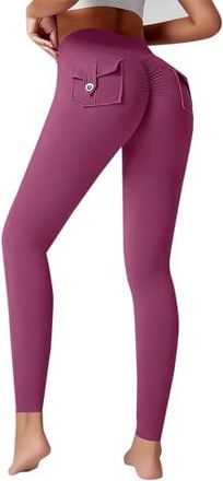 Generic Legging avec effet lifting des fesses pour femme, leggings cargo, pantalon dentra&icirc;nement et de course taille haute avec poches lat&eacute;rales, noir, lilas,
