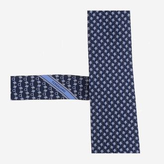 Ferragamo Mens Tie Silk With Pattern - Navy Ties & Bow