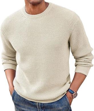 Generic Pull pour Homme, Pull Ras du Cou, textur&eacute;, d&eacute;contract&eacute; &agrave; Manches Longues, Haut tricot&eacute;
