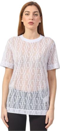 A|X Armani Exchange Femme, Tops, Blanc, Taille: 36 FR T-shirt blanc avec logo all-over