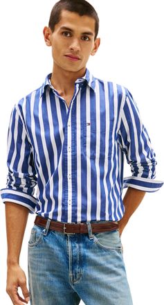 Tommy Hilfiger Herren Flex Poplin Mw0Mw41715 L/S Shirt, Blue (Bold Blue/Stripe), XXL