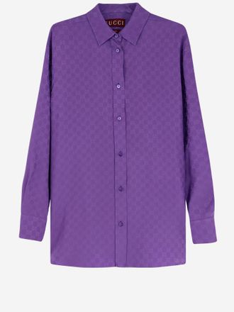 Gucci Womens Silk Shirt Gg Jacquard Purple