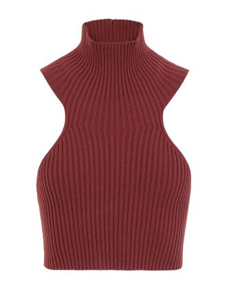 8 by YOOX VISCOSE KNIT SLEEVELESS ROLL-NECK CROP TOP