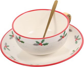 Aboofan Weihnachtliche Keramik Teetasse Mit Untertasse Dekorative Kaffeetasse Kompakte Gr&ouml;&szlig;e Festliches Motiv F&uuml;r Zuhause Und B&uuml;ro