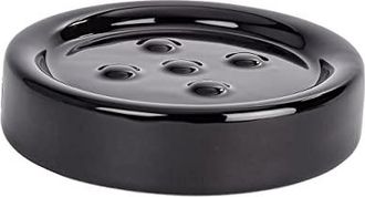 WENKO Seifenablage Polaris, Seifenschale zur Aufbewahrung von Handseife, aus edler Keramik, Ø 11 x 2,8 cm, Schwarz