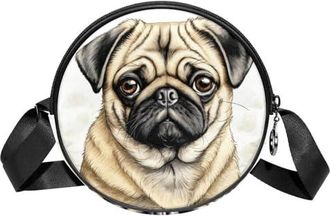 Generic Petit sac &agrave; bandouli&egrave;re circulaire pour femme, petit sac &agrave; bandouli&egrave;re avec fermeture &eacute;clair, bretelles r&eacute;glables, sac &agrave; main rond d&eacute;contract&eacute; pour fe