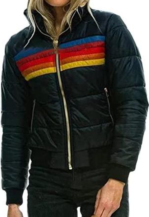 TOMWELL Manteau éPaissir pour Femmes Veste Court Élégante avec Capuche Femme Manteau Patchwork Imprimé à Manches Longues Manteau Hiver Chaud Zippé Manteaux av