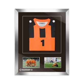 Bildershop-24 Bilderrahmen Trikotrahmen stabil RahmBig Silber Glanz 50 X 70 cm Rahmen f&uuml;r Trikots, Sport Shirts + Passepartout dunkel Braun