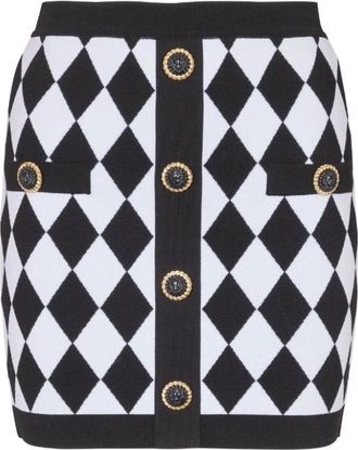 Balmain Femme, Jupes, Noir, Taille: 38 FR Mini-jupe en maille jacquard losanges