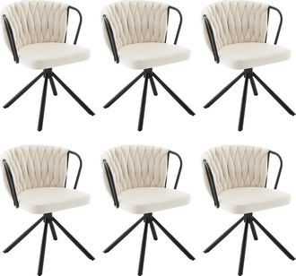 Woltu Esszimmerstühle 6er Set, Drehstuhl Küchenstuhl Polsterstuhl Armlehnstuhl Akzentstuhl, mit Samtsitz, bis 150 kg belastbar, Creme, EZS72cm-6