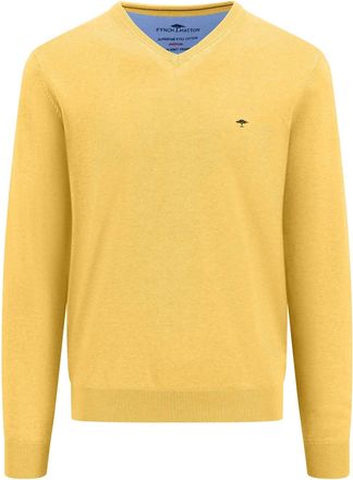 Fynch-Hatton Pullover aus Baumwolle mit V-Ausschnitt Vivid Yellow/M